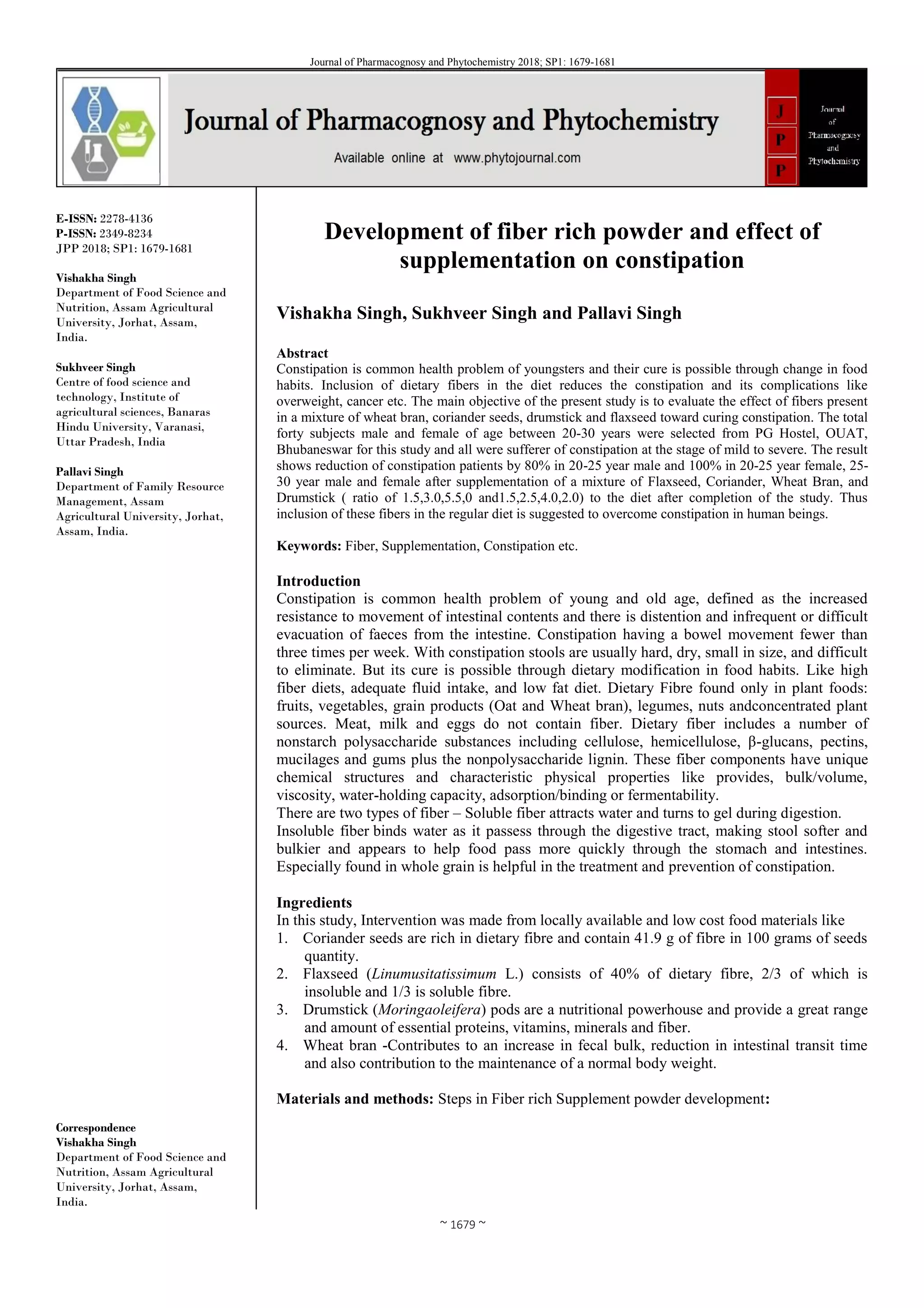 Development of fiber rich powder and effect of supplementation on ...