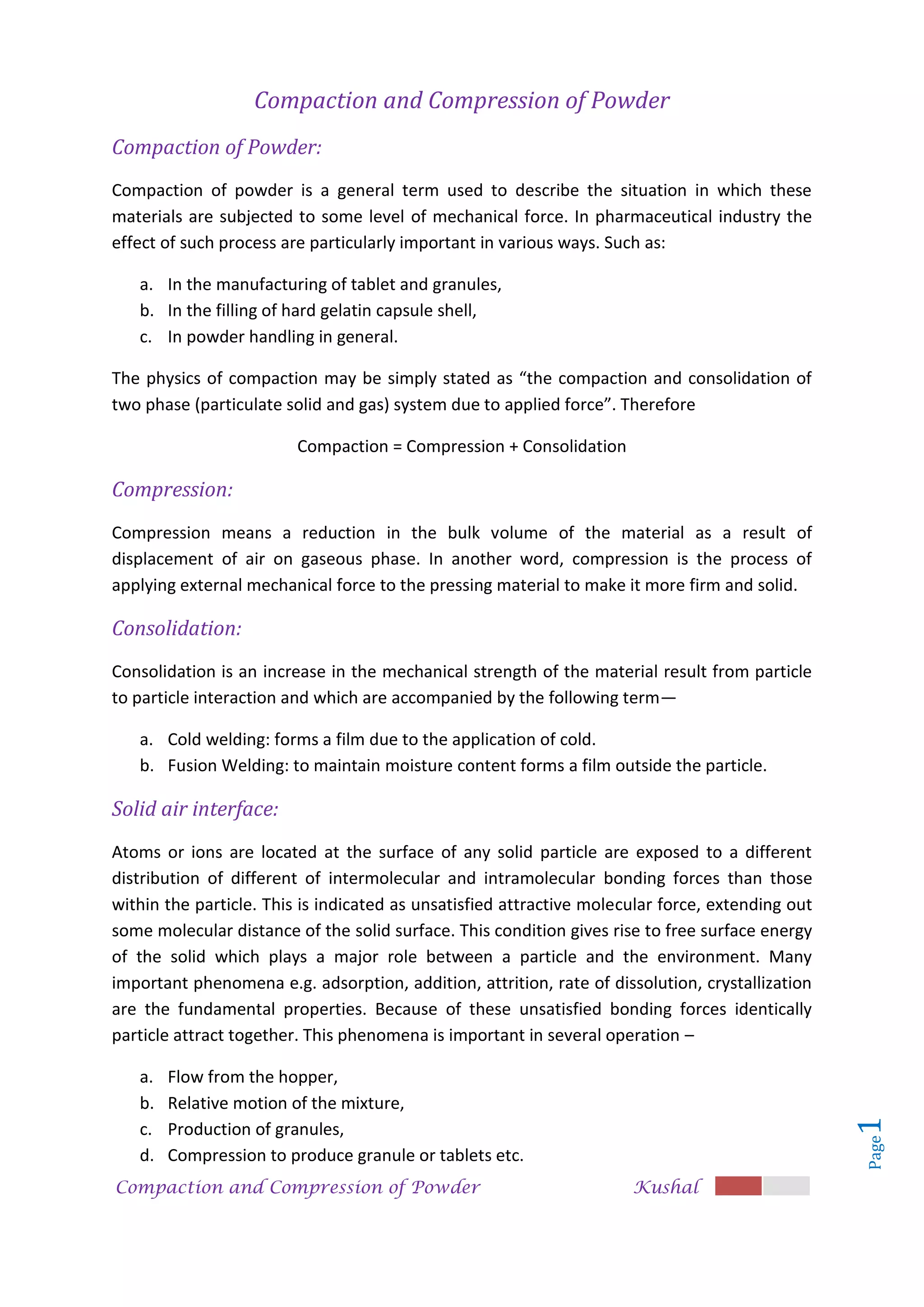 Compaction And Compression Of Powder Pdf