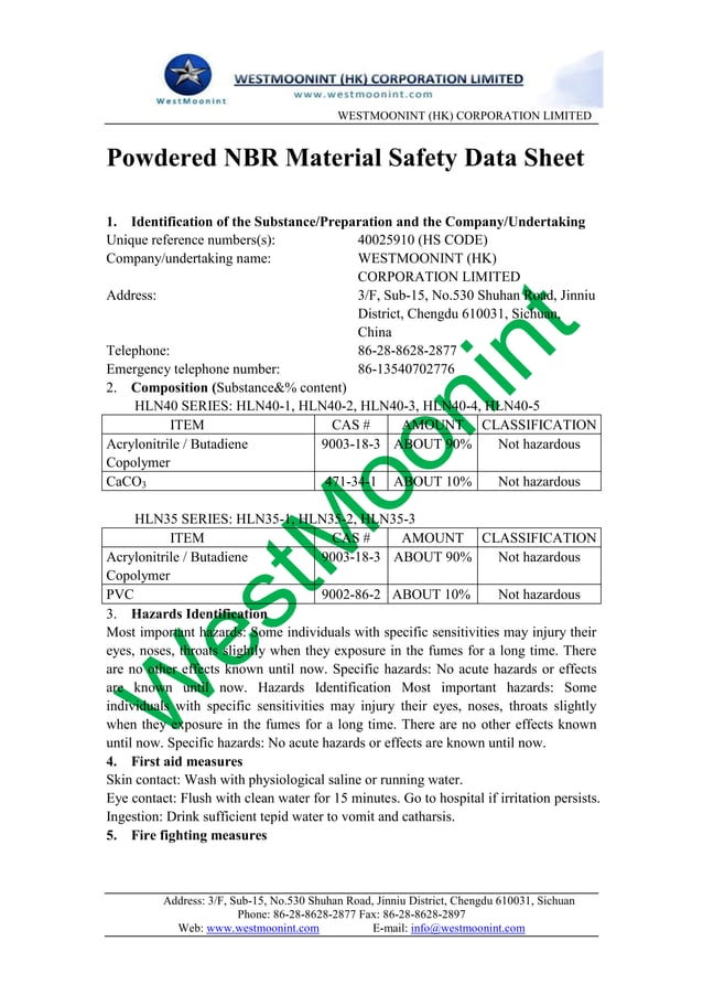 Powdered nbr material safety data sheet | PDF
