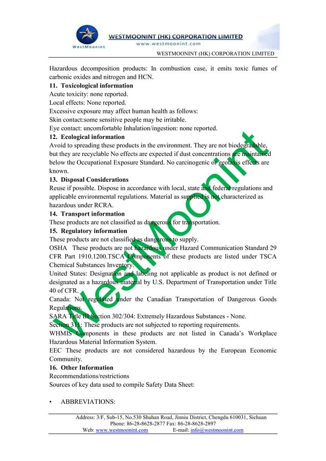 Powdered nbr material safety data sheet | PDF