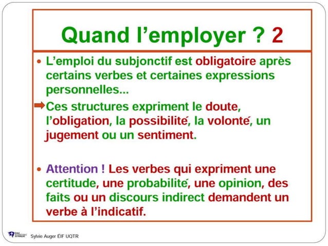 LE SUBJONCTIF -EMPLOI | PPSX