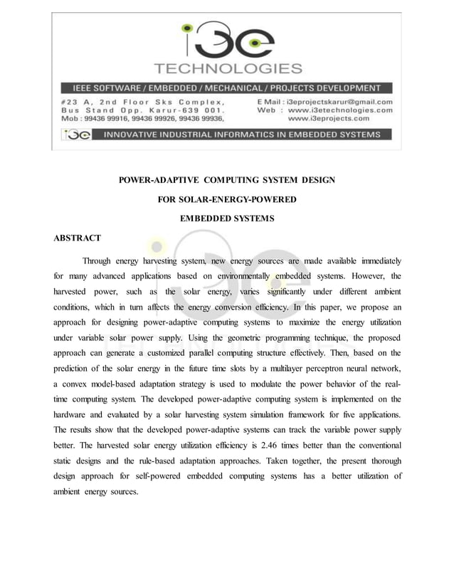 Power adaptive computing system design for solar-energy-powered embedded systems | PDF