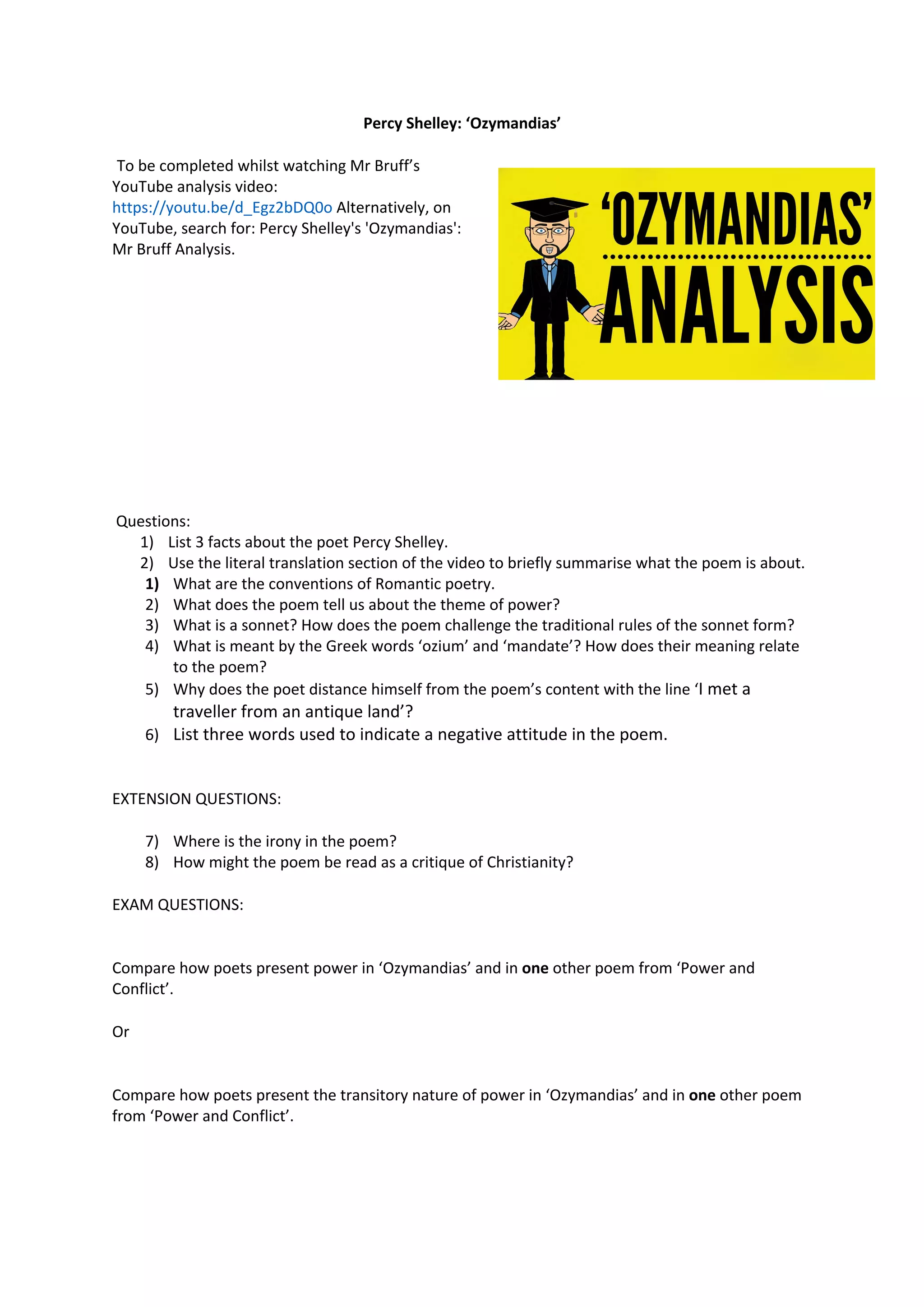 Power-and-Conflict-Ozymandias Worksheets | PDF