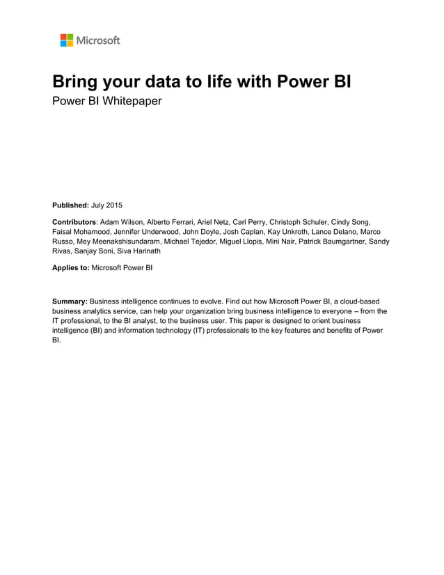 Bring your data to life with Power BI | PDF