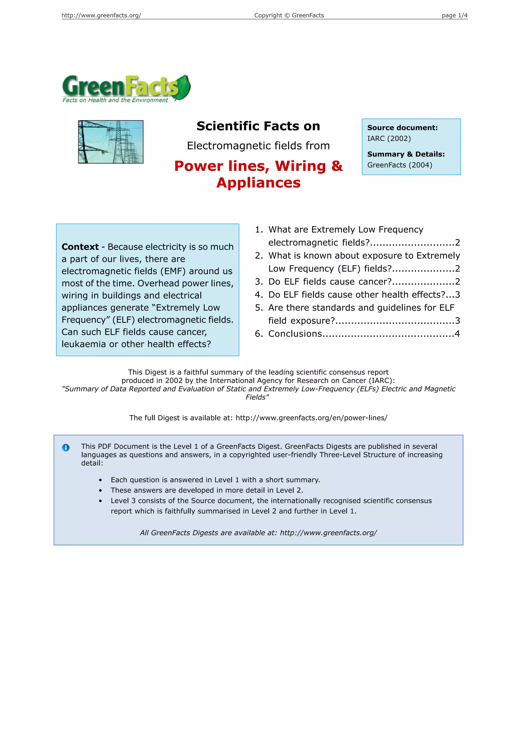Electromagnetic fields from Power lines, Wiring & Appliances | PDF