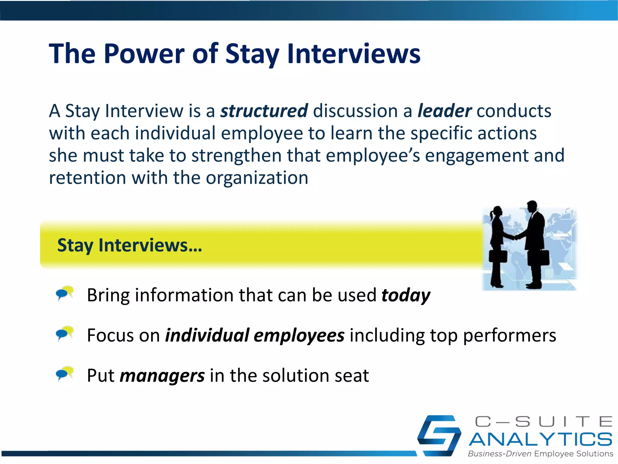 The Power of Stay Interviews for Employee Engagement & Retention | PDF