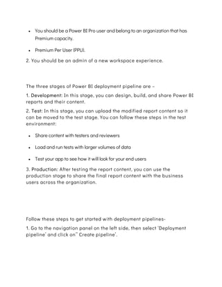 The three stages of Power BI Deployment Pipeline | PDF