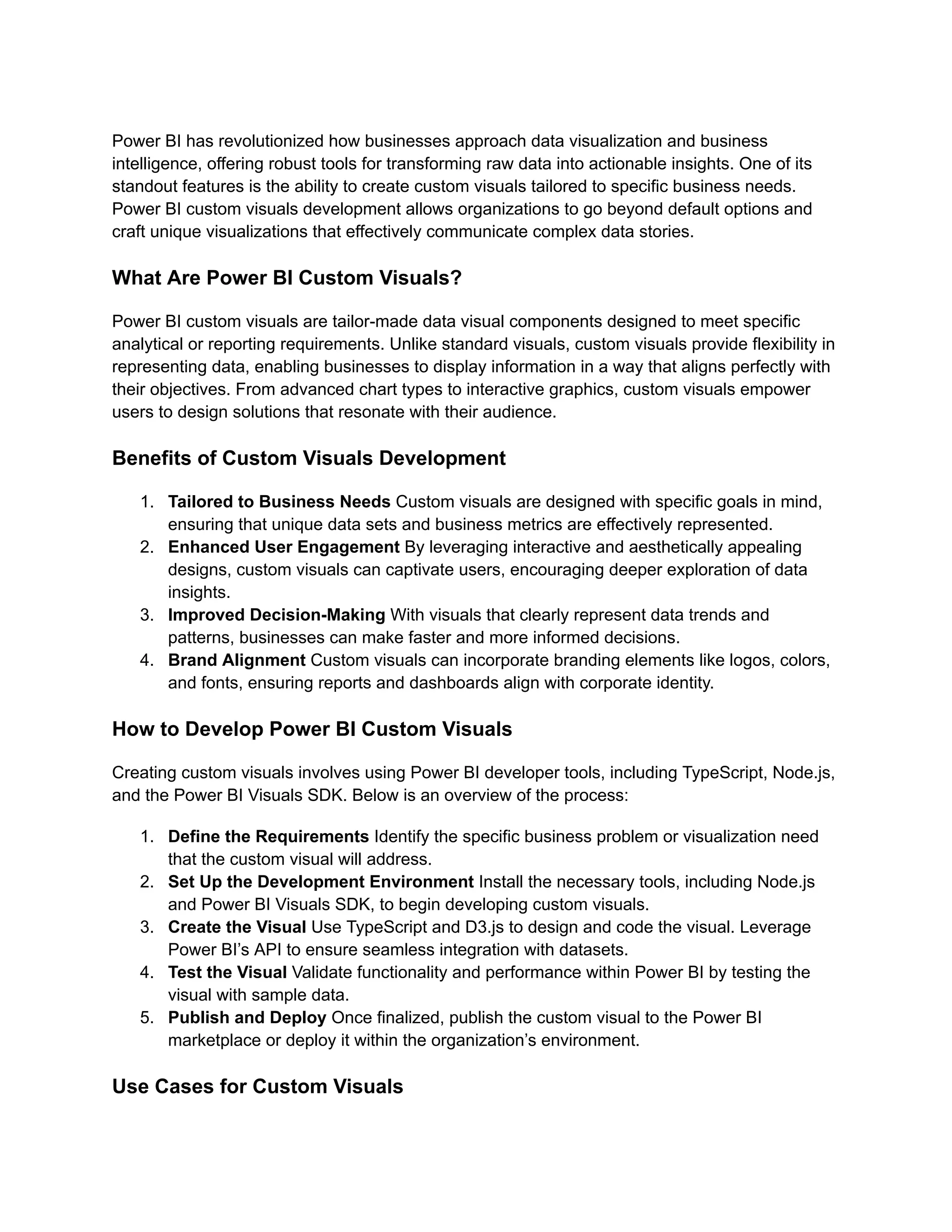 Power BI Custom Visuals Development _ Create Stunning Data Visuals | PDF