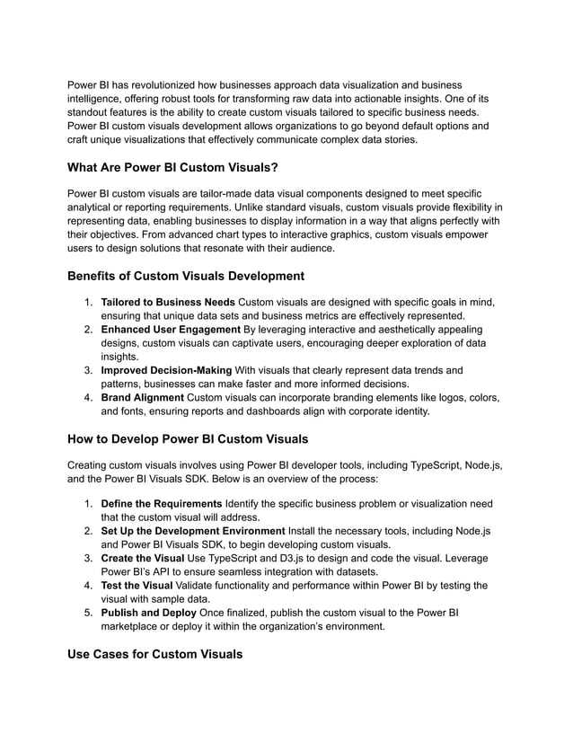 Power BI Custom Visuals Development _ Create Stunning Data Visuals | PDF