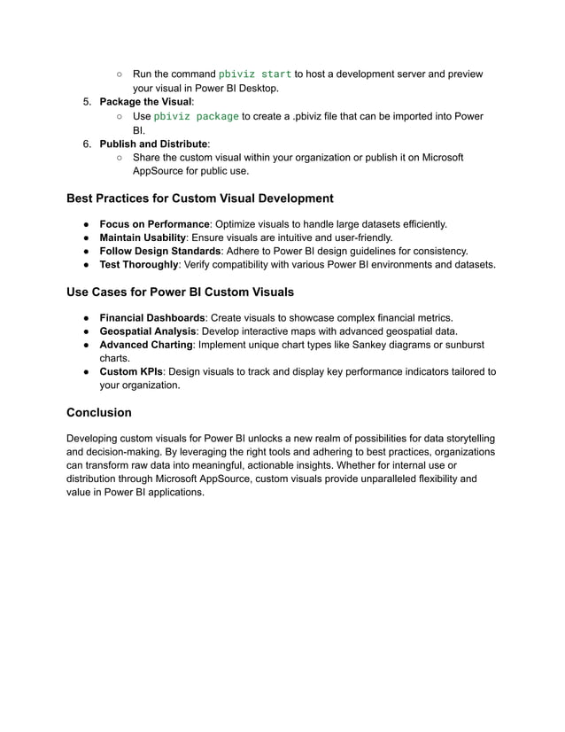 Power BI Custom Visuals Development- Create Tailored Data Visualizations | PDF