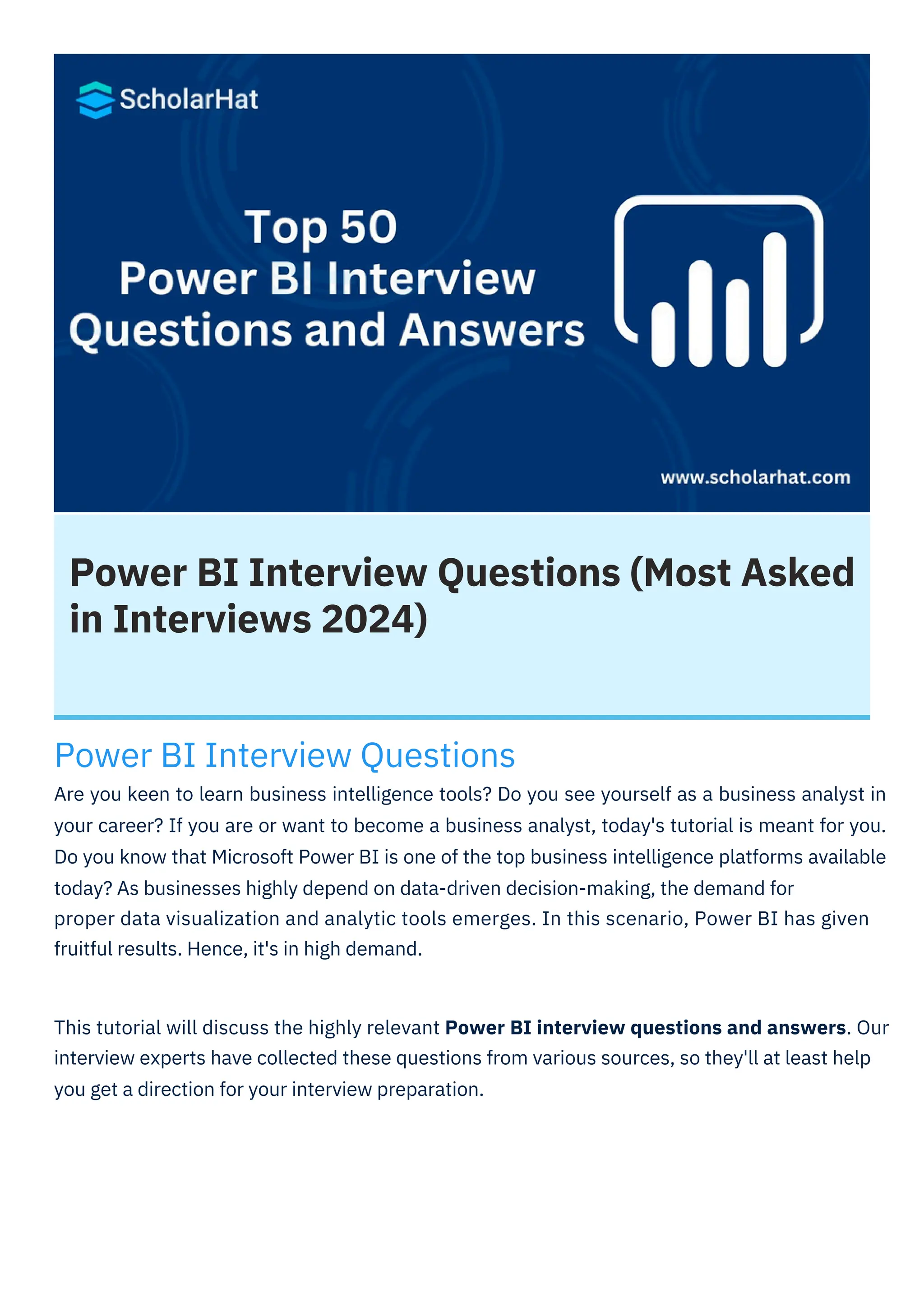 Power BI Interview Questions PDF By ScholarHat | PDF