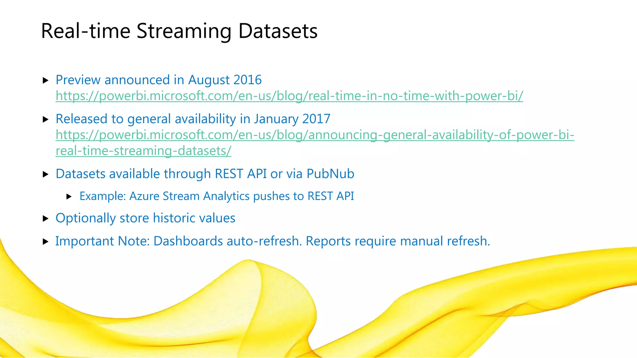 Power BI Streaming Datasets | PPTX | Technology & Computing