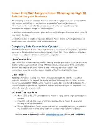 Power BI vs SAC: Which BI Solution Reigns Supreme in Business Intelligence? | PDF