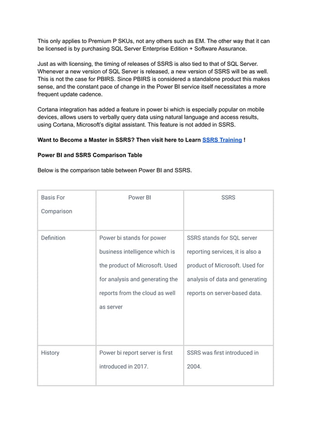 Differences Between Power BI vs SSRS | PDF