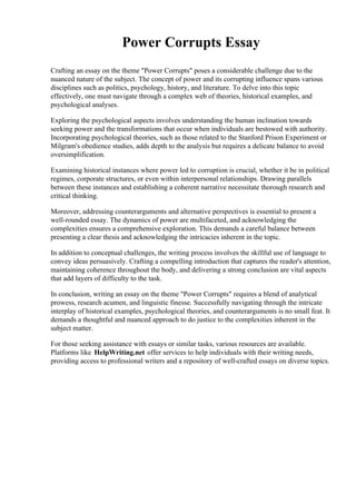 Power Corrupts Essay. Lake Superior State University | PDF | Politics