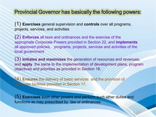 Power duties functions ra 7160 sec 465 468 467 local government code | PPT