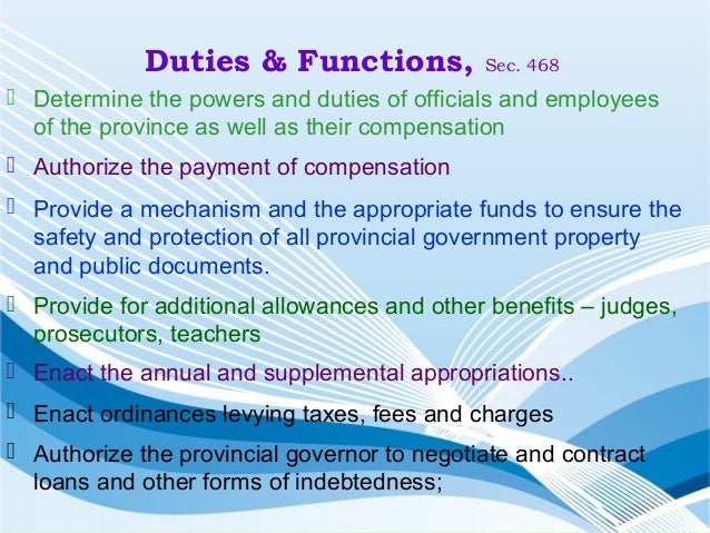Power duties functions ra 7160 sec 465 468 467 local government code