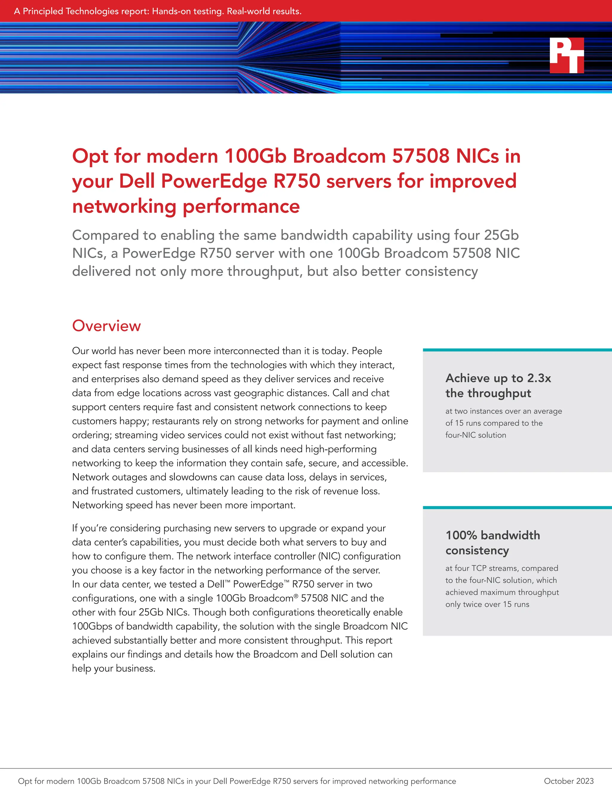 Opt for modern 100Gb Broadcom 57508 NICs in your Dell PowerEdge R750 ...