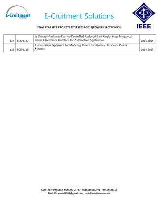 BULK IEEE 2014-15 PROJECTS LIST FOR POWER ELECTRONICS | DOCX