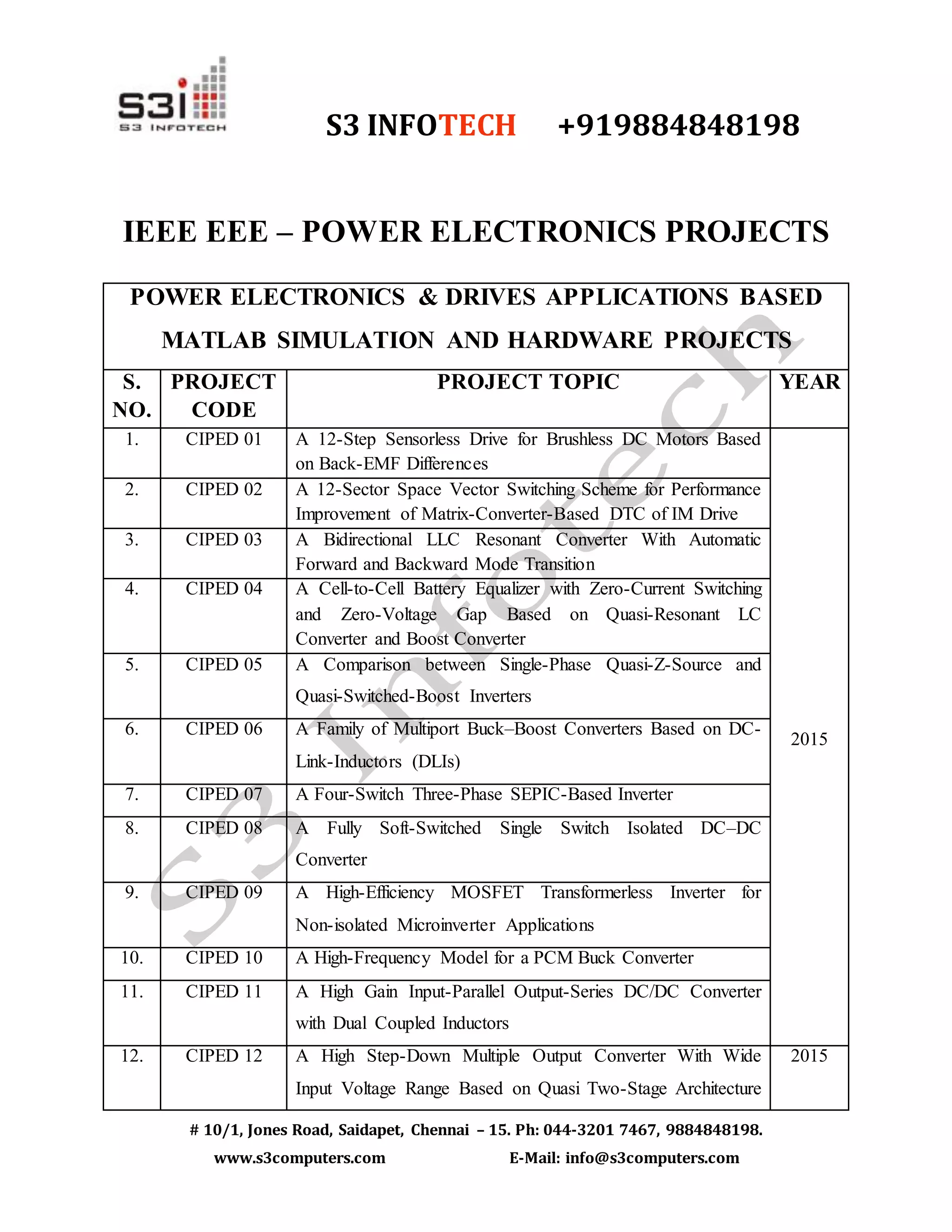 Power electronics ieee 2015 2016 projects list-vel | DOCX
