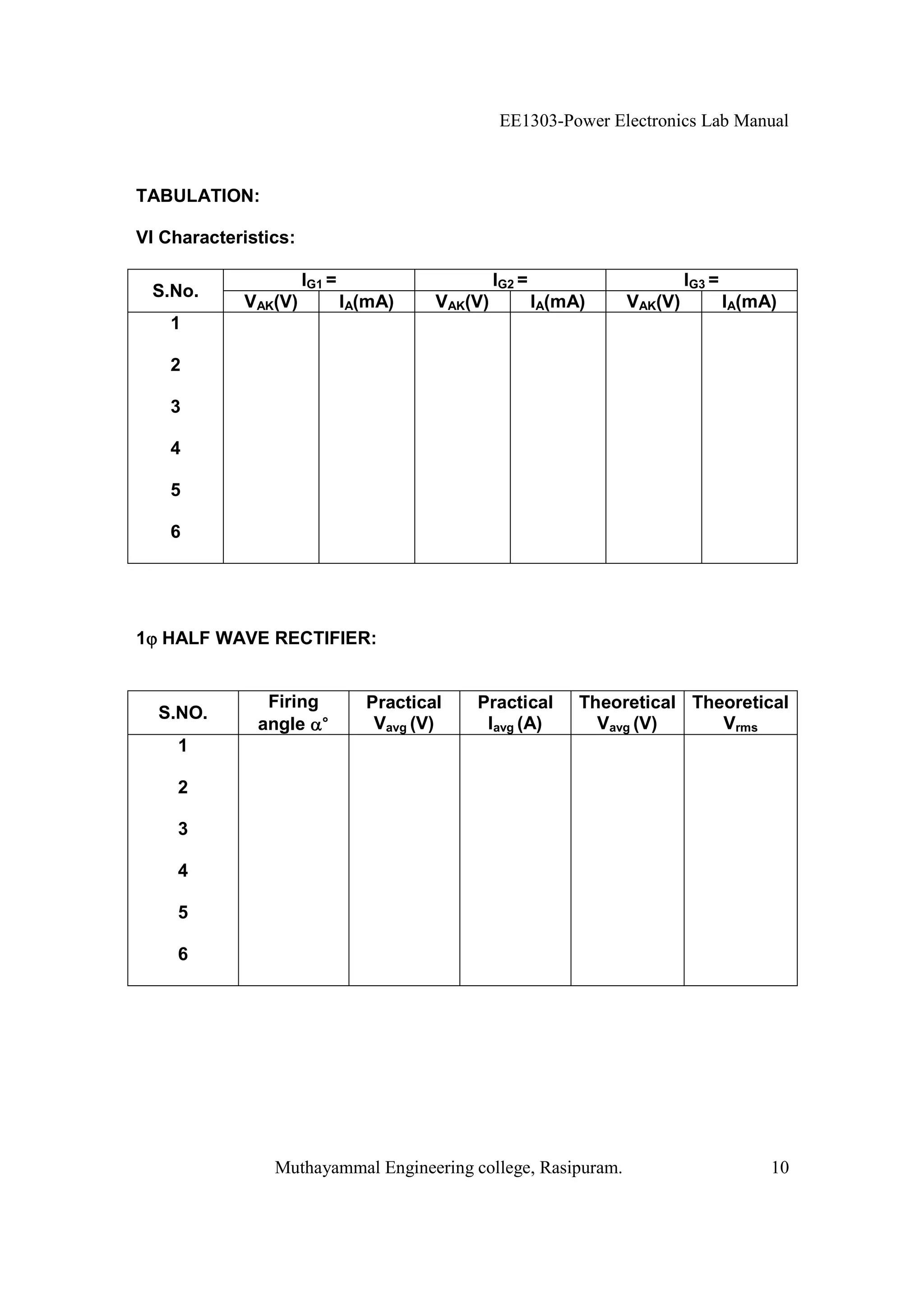 Power Electronics lab manual BE EEE | PDF