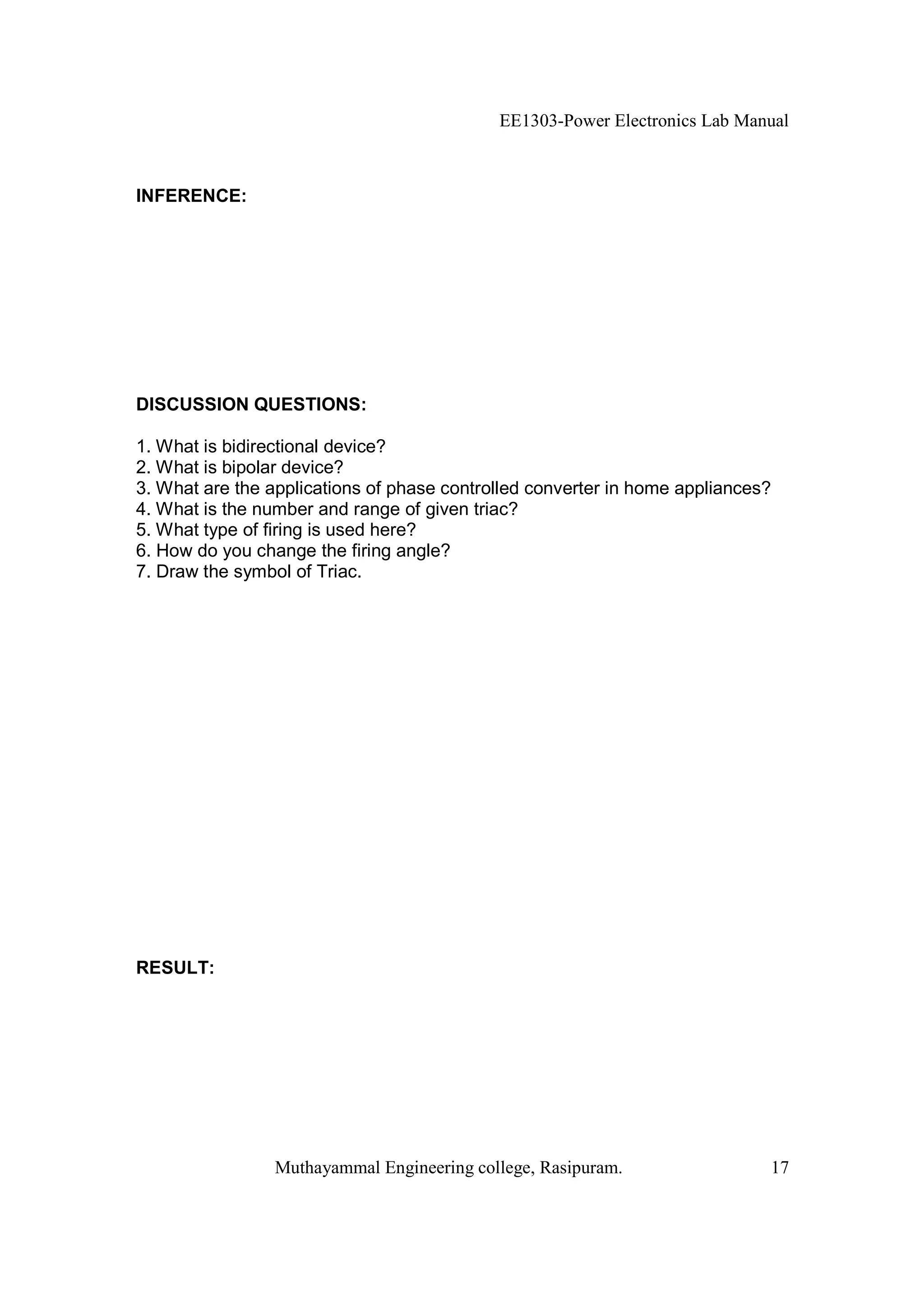 Power Electronics lab manual BE EEE | PDF