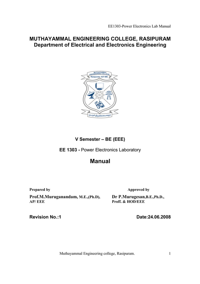 Power Electronics lab manual BE EEE | PDF | Consumer Electronics | Technology & Computing