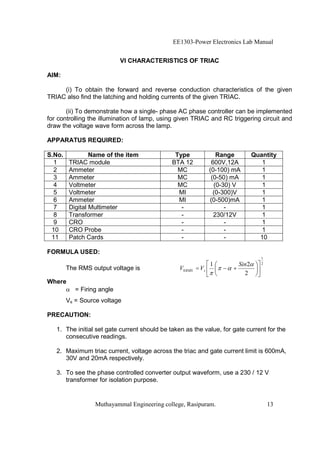 Power Electronics lab manual BE EEE | PDF