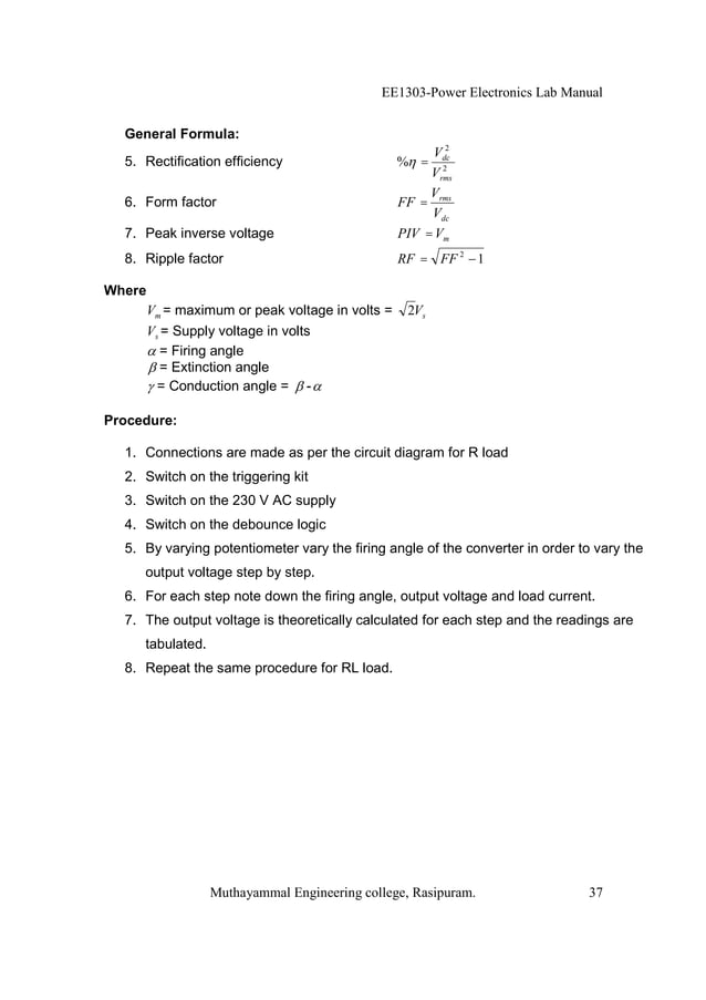 Power Electronics lab manual BE EEE | PDF | Consumer Electronics | Technology & Computing