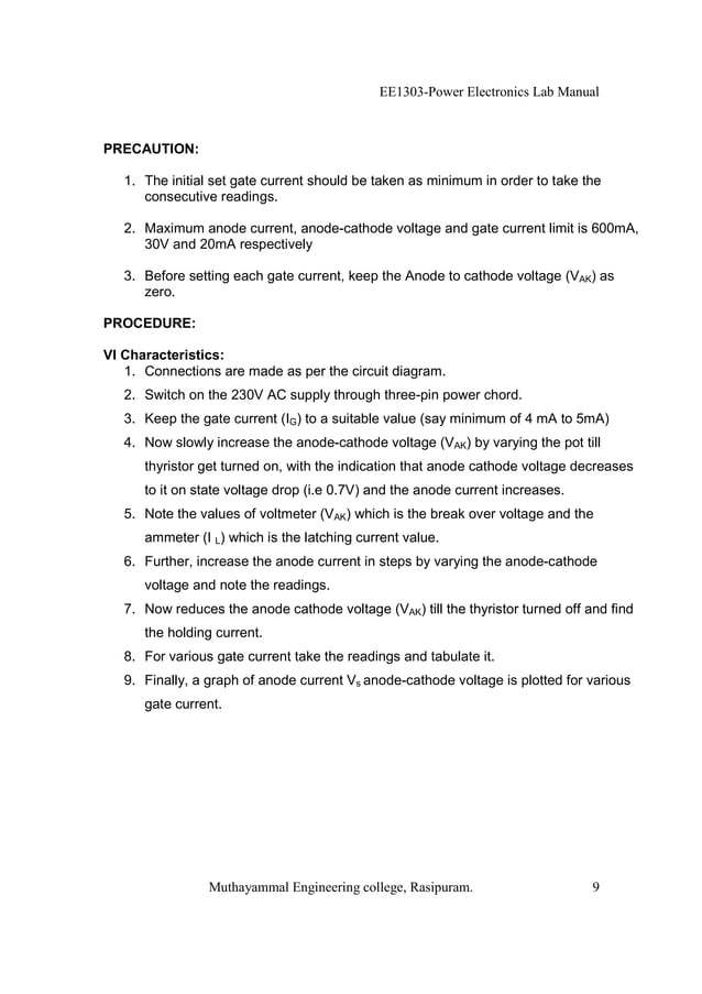 Power Electronics lab manual BE EEE | PDF | Consumer Electronics | Technology & Computing