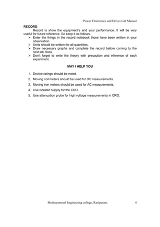 Power Electronics Lab Manual ME PED | PDF