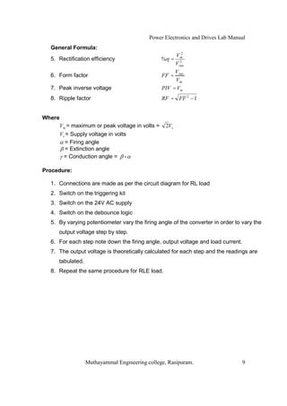 Power Electronics Lab Manual ME PED | PDF
