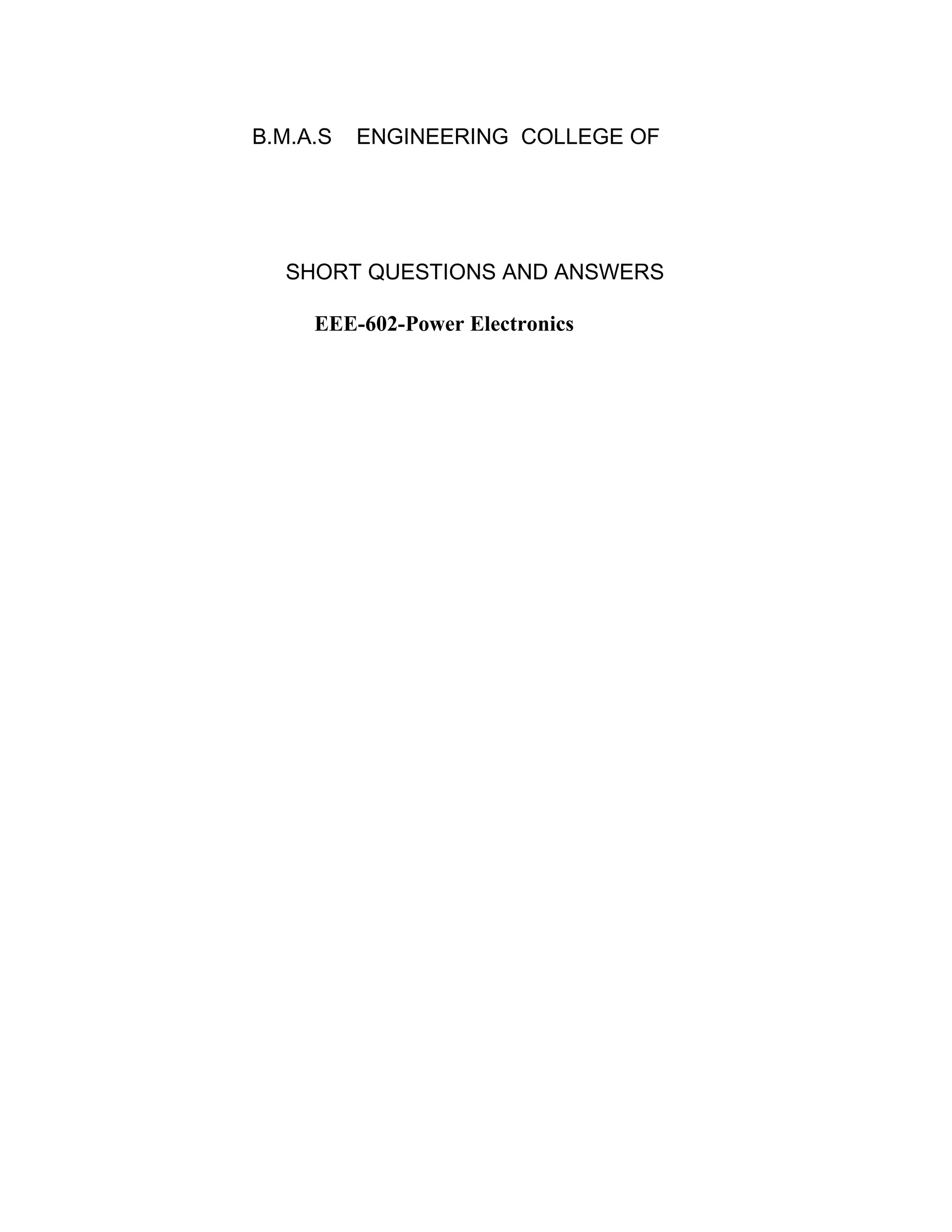 Power electronics question bank | DOC | Consumer Electronics | Technology & Computing