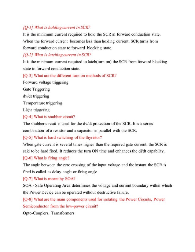 INTERVIEW QUESTIONS ON POWER ELECTRONICS BY RAJ | DOCX | Operating Systems | Computer Software ...