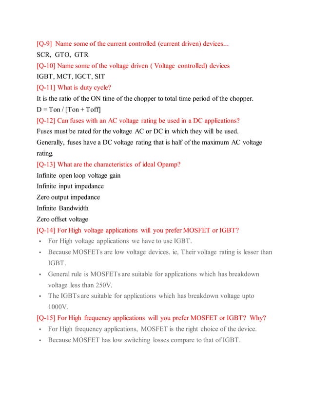 INTERVIEW QUESTIONS ON POWER ELECTRONICS BY RAJ | DOCX | Operating Systems | Computer Software ...