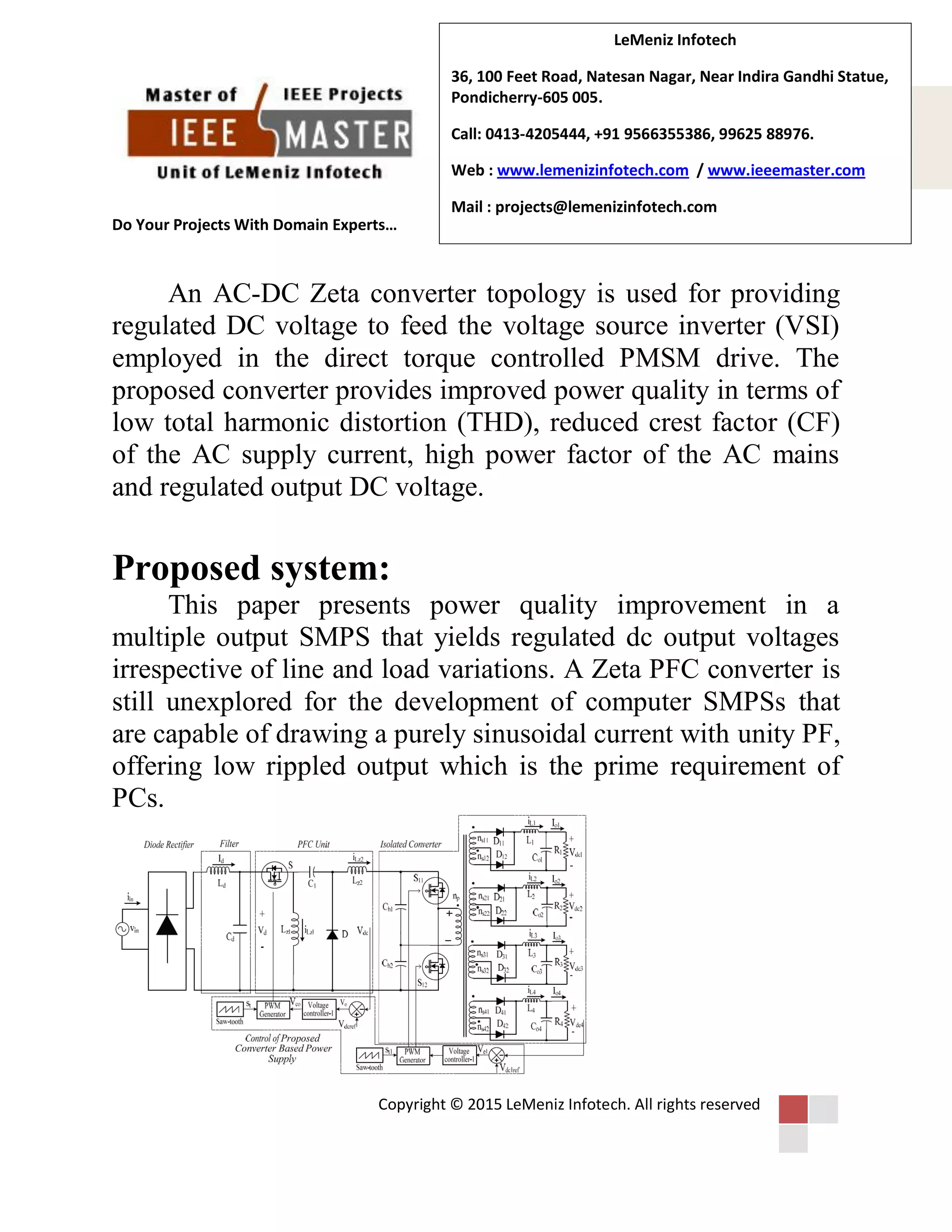 Power factor corrected zeta converter based improved power quality ...
