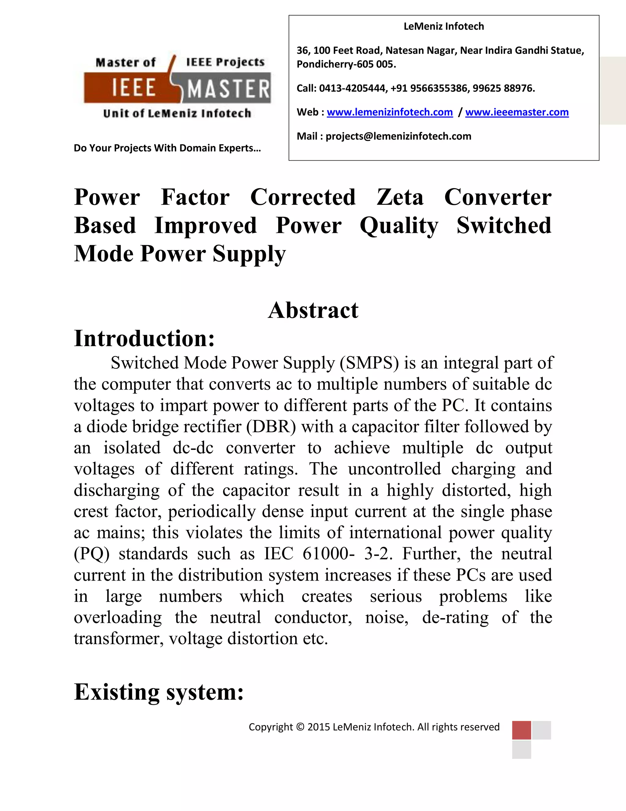 Power factor corrected zeta converter based improved power quality ...