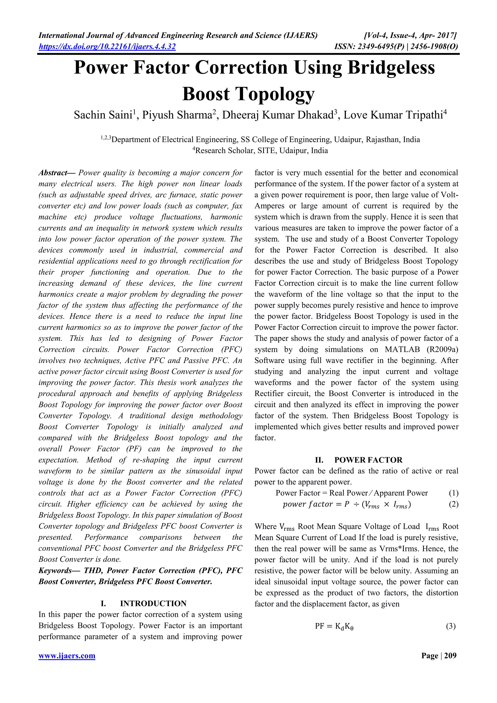 Power factor correction using bridgeless boost topology | PDF