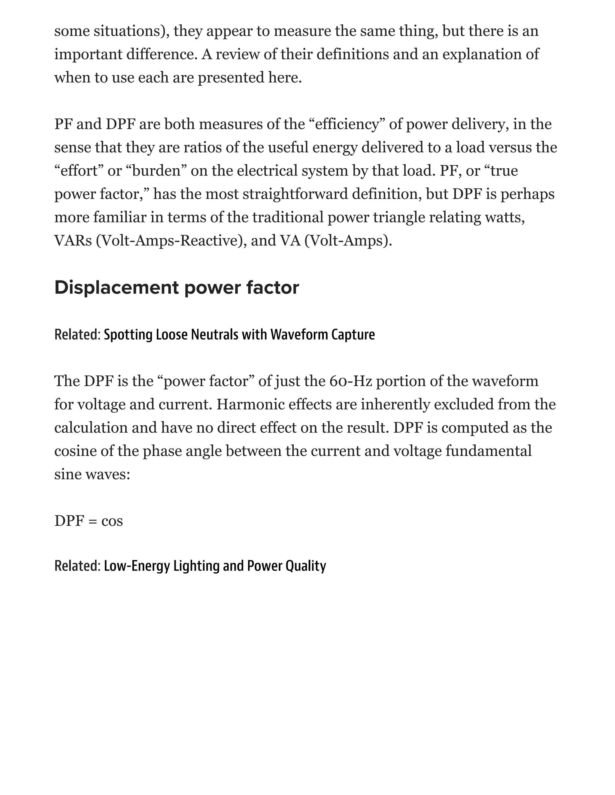 Power factor vs. displacement power factor | PDF