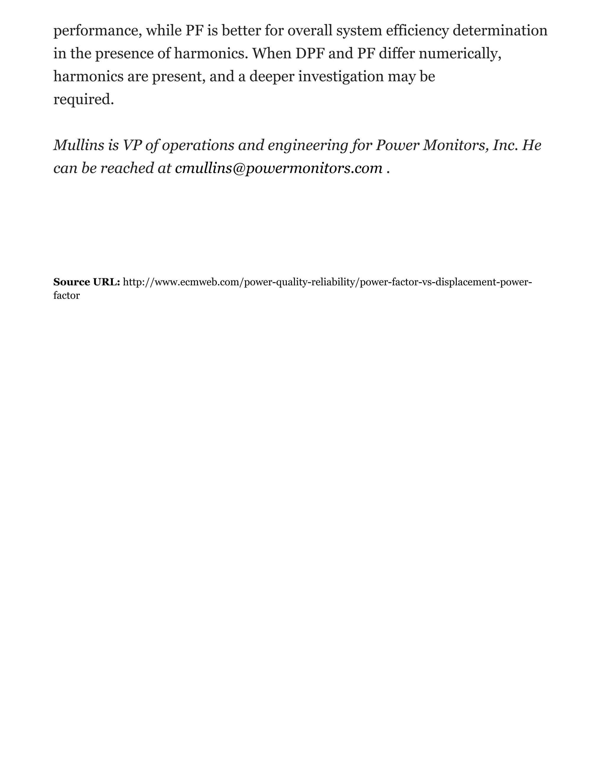 Power factor vs. displacement power factor | PDF