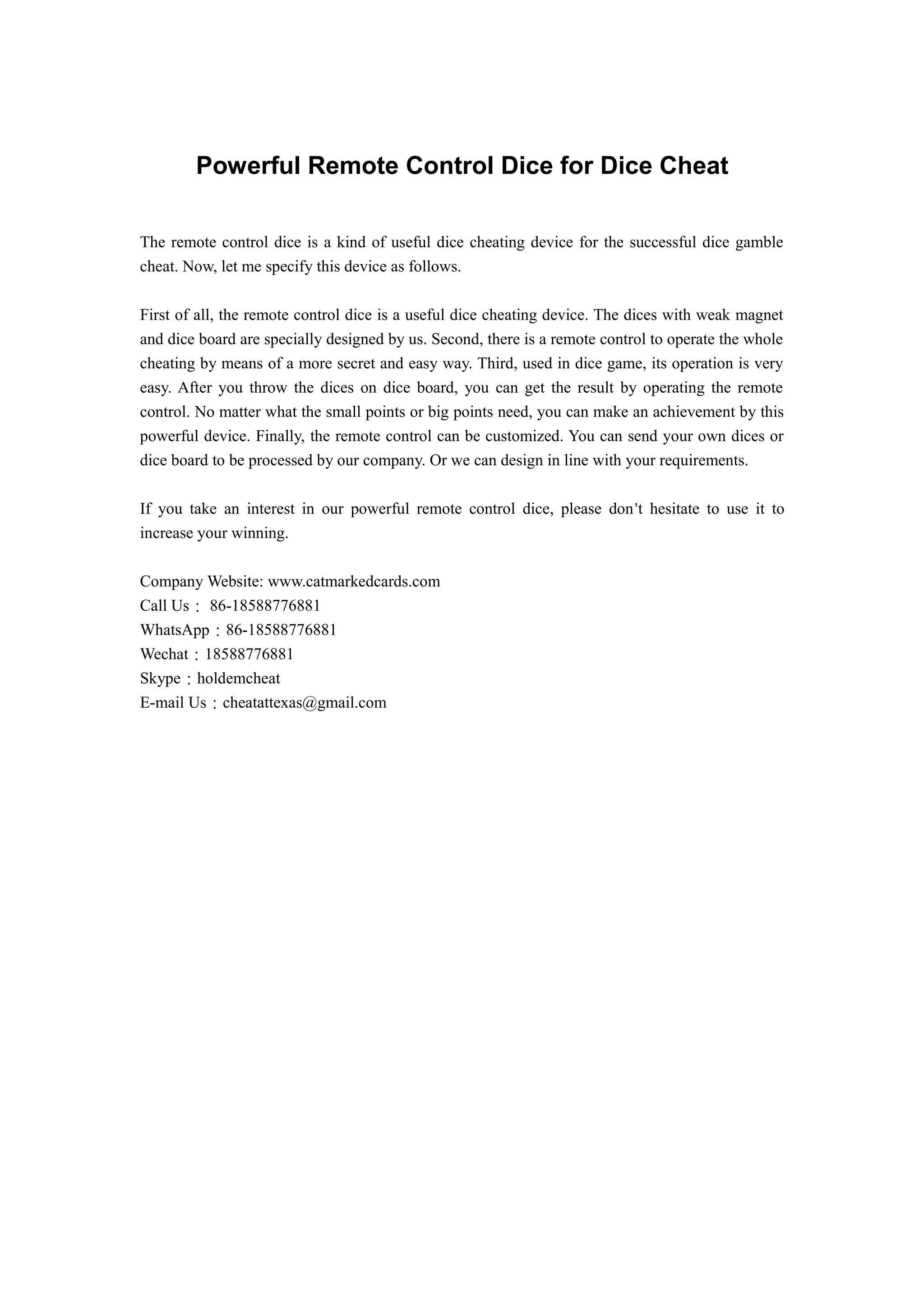 Powerful remote control dice for dice cheat | DOC