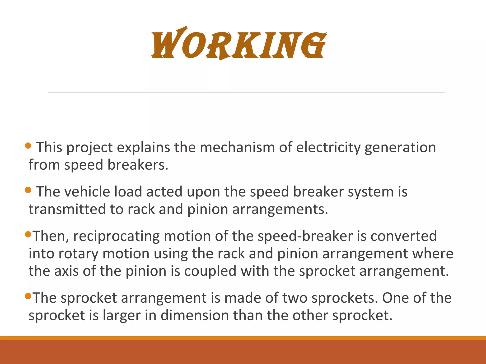 Power generation through speed breaker | PPT