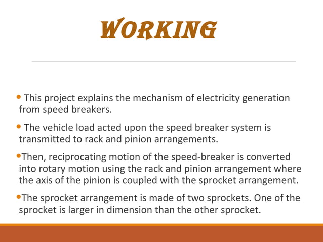 Power generation through speed breaker | PPT