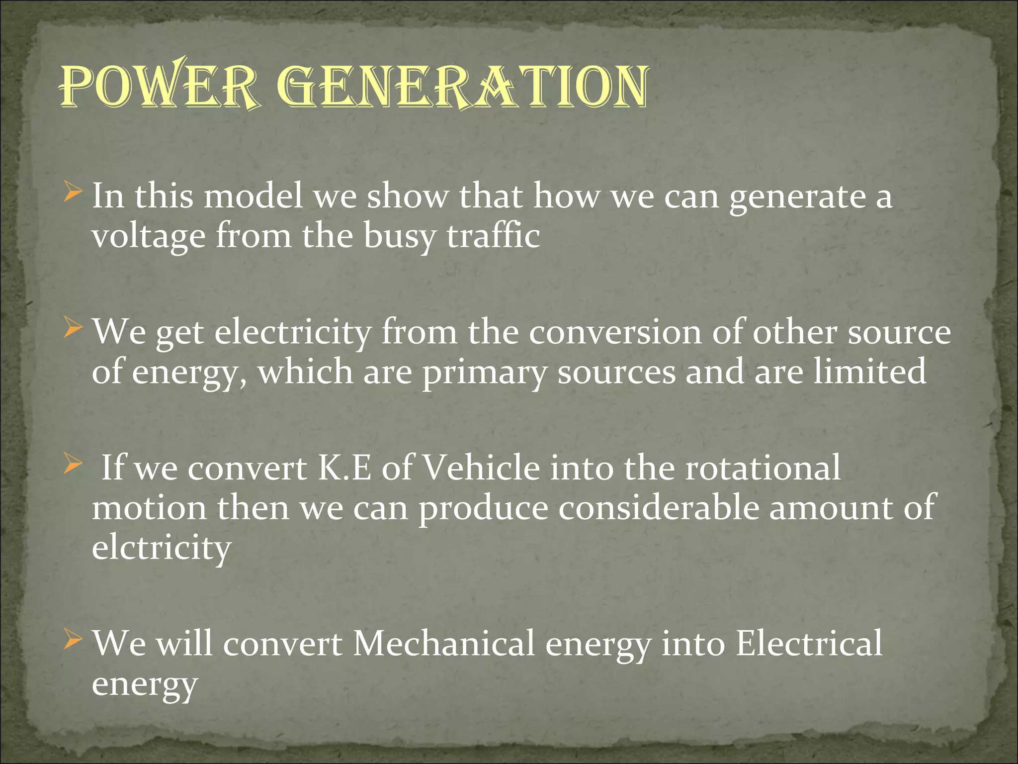 Power generation through speed breakers | PPT