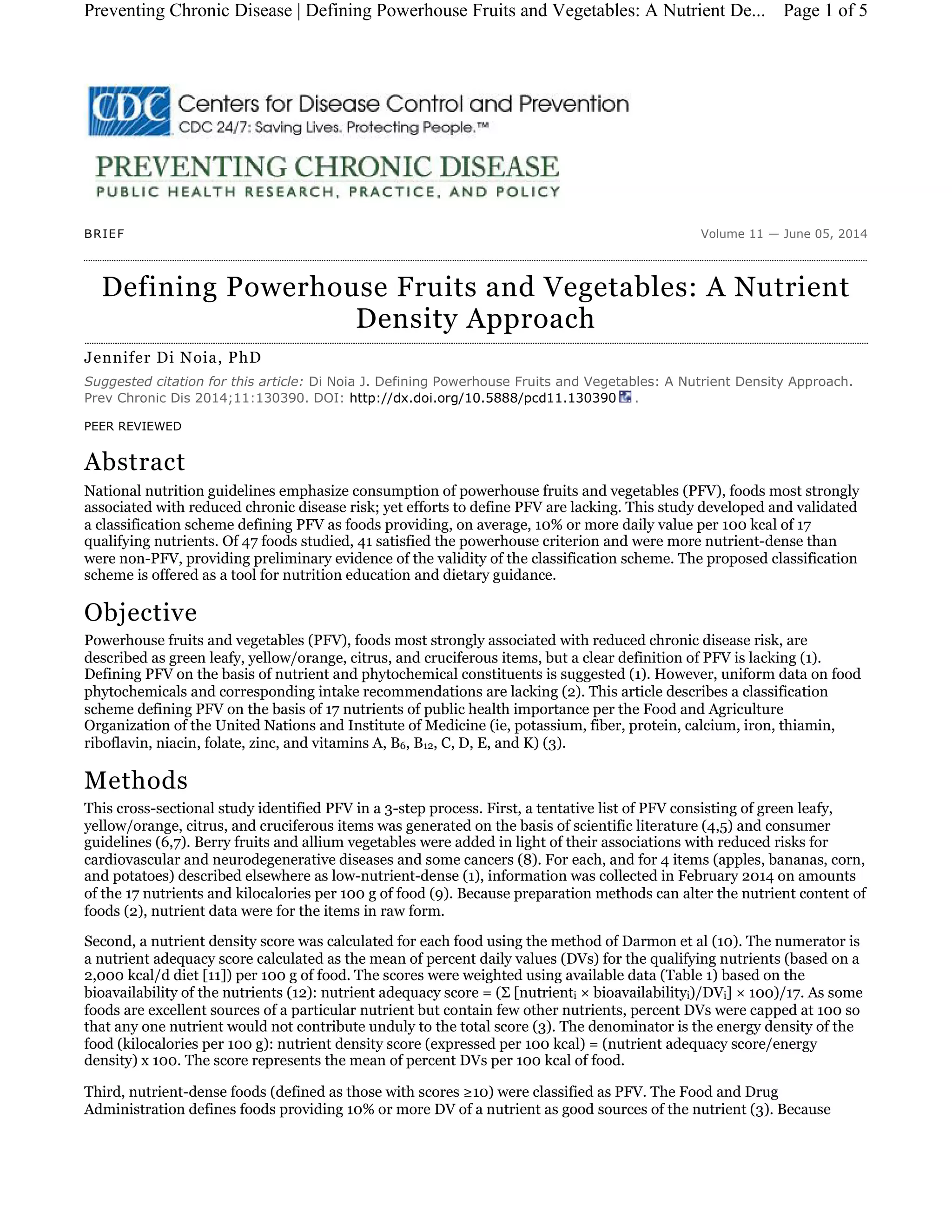 Defining Powerhouse Fruits and Vegetables (PFV): A Nutrient Density ...