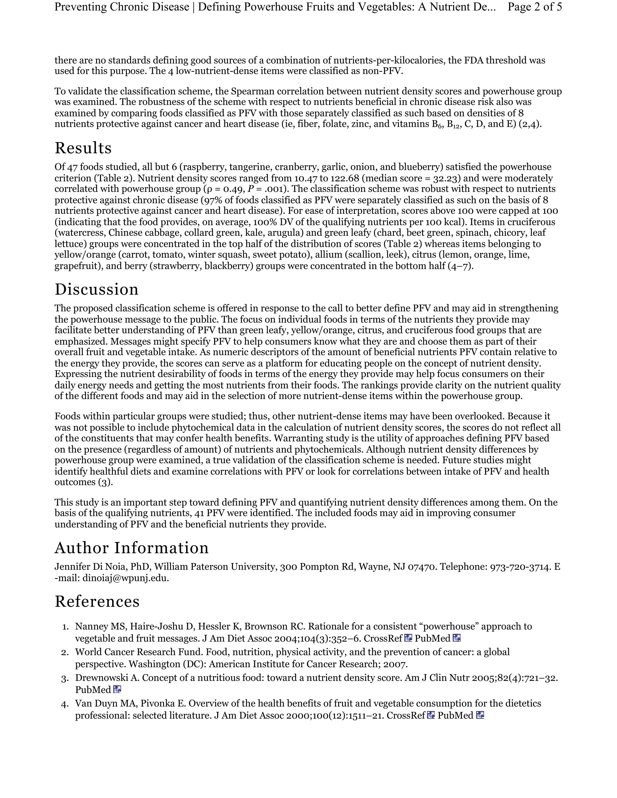 Defining Powerhouse Fruits and Vegetables (PFV): A Nutrient Density ...