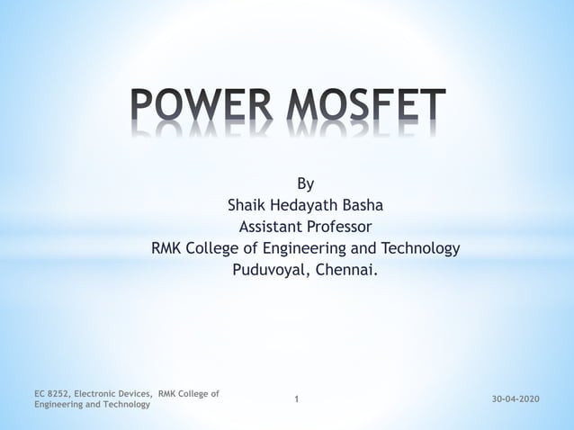 Power mosfet | PPTX | Consumer Electronics | Technology & Computing