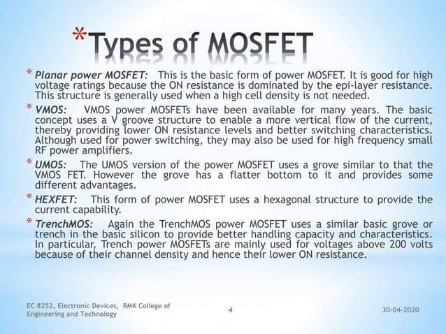 Power mosfet | PPTX | Consumer Electronics | Technology & Computing
