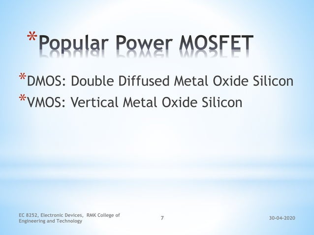 Power mosfet | PPTX | Consumer Electronics | Technology & Computing