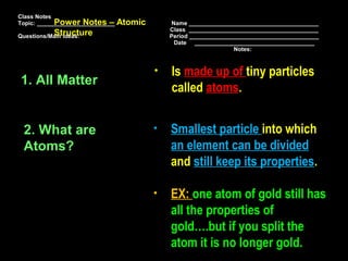 Power Notes Atomic Structure - Day 1 | PPT | Chemistry | Science